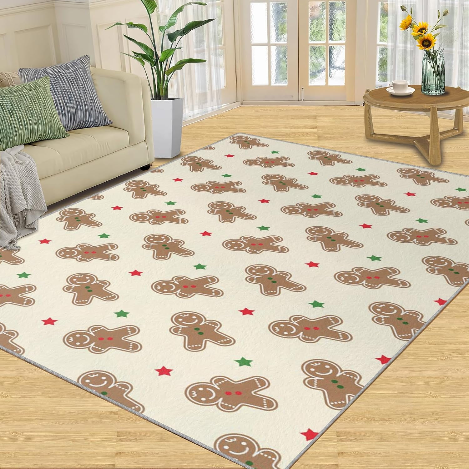 Area Rug Cute Cookie Entryway Rug Red Green Stars Washable Non-Slip ...