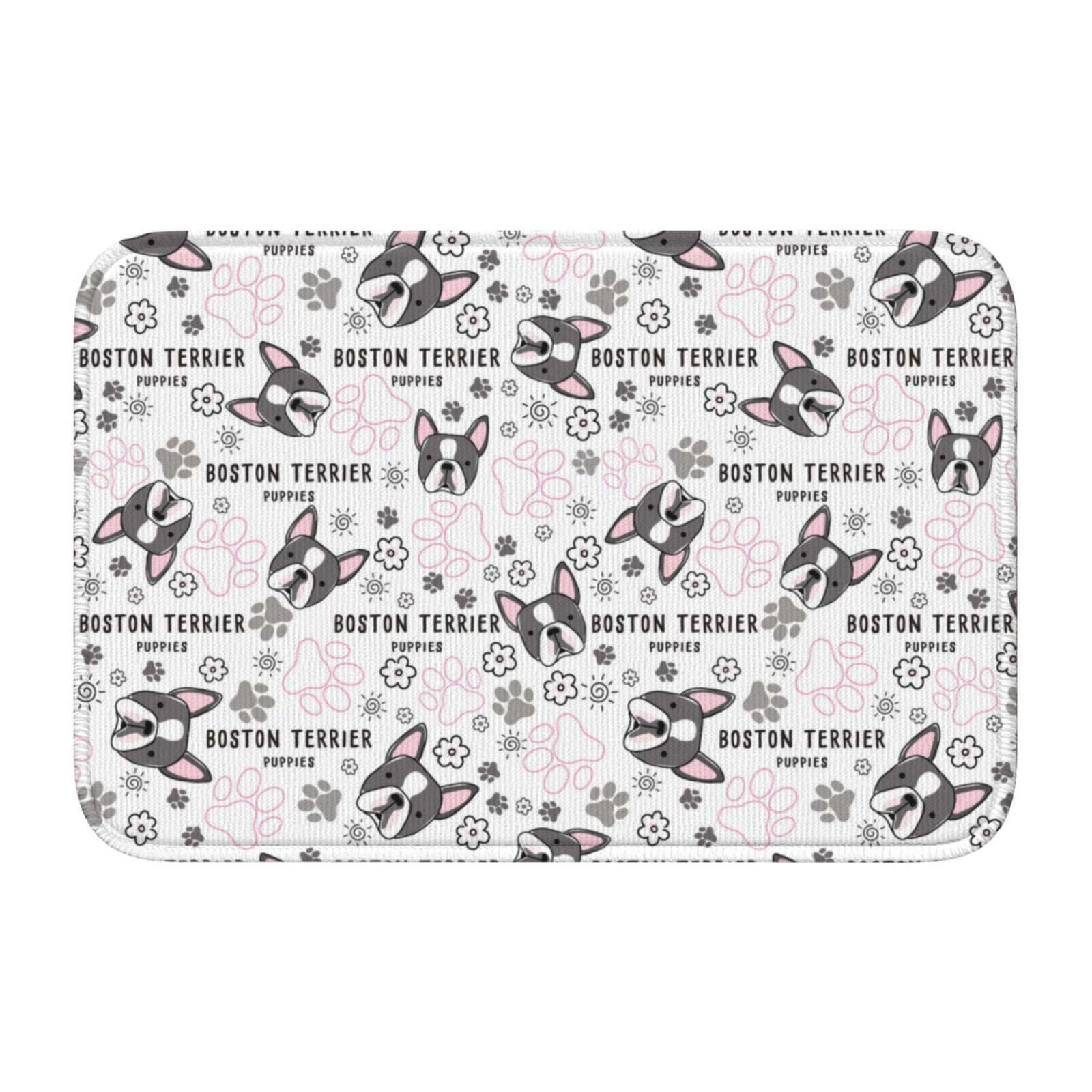 Area Rug Door Mat Indoor Outside Entrance, Boston Terrier puppies pink ...