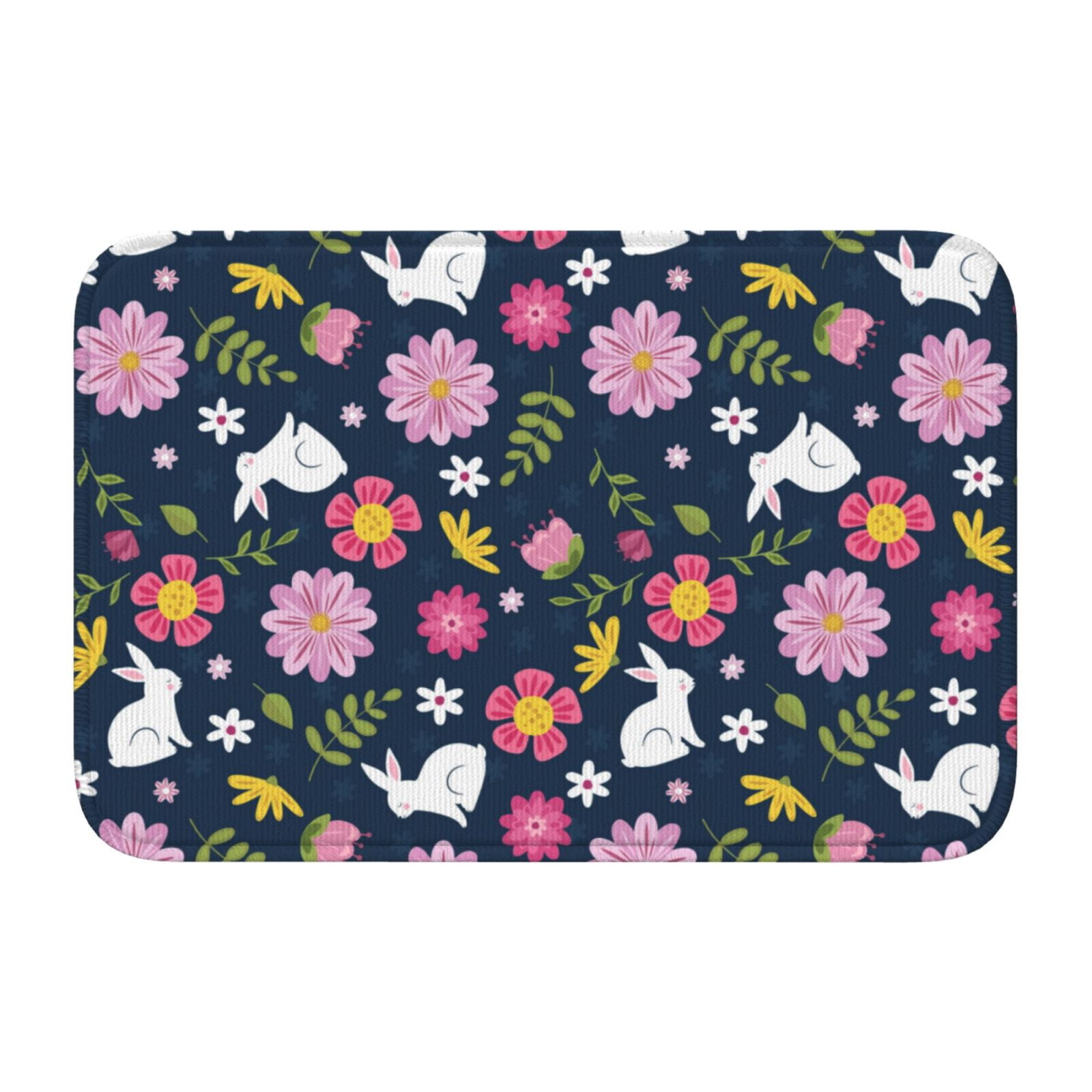 Area Rug Door Mat Indoor Outside Entrance, Elegant Cute Rabbit Flowers ...