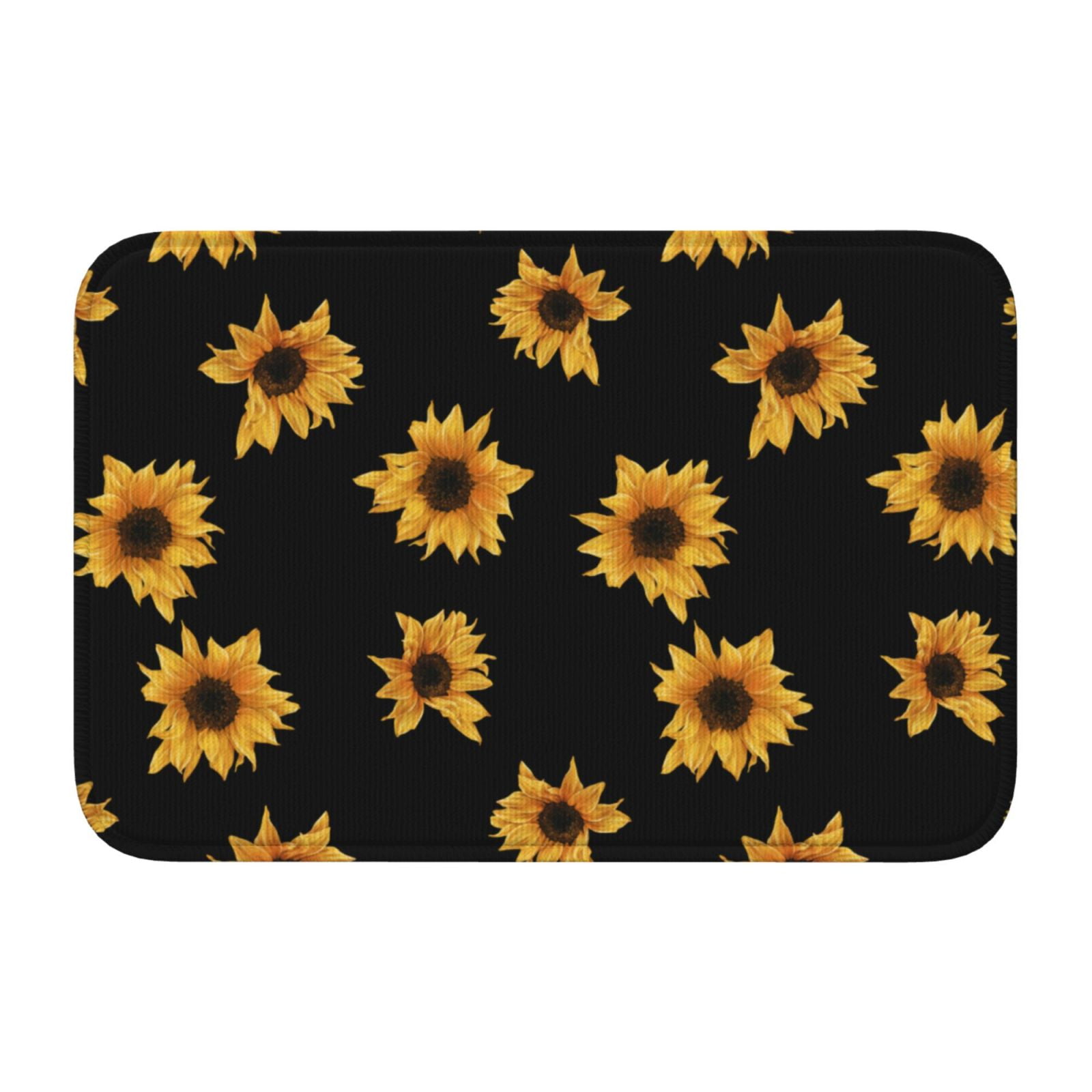 Area Rug Door Mat Indoor Outside Entrance, cute sunflowers black print ...