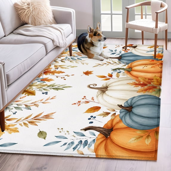 Area Rug Fall Leaves Thanksgiving Pumpkin Rectangle Area Rugs Washable ...