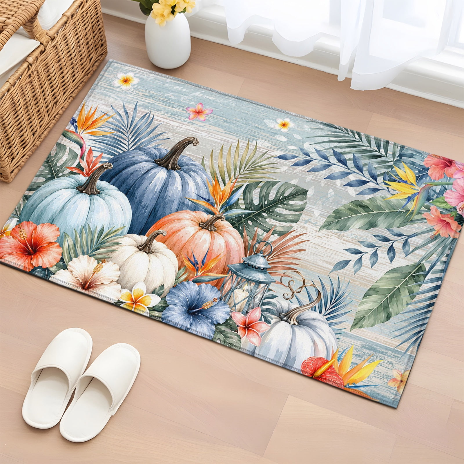 Area Rug Fall Thanksgiving Snowy White Pumpkin Soft Rectangle Area Rugs ...