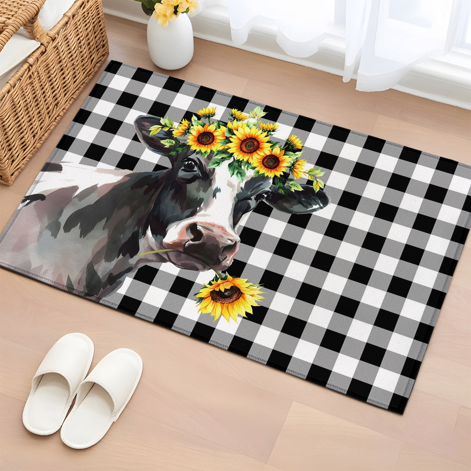 Area Rug Farm Cow with Sunflower Rectangle Area Rugs Washable Rug for ...