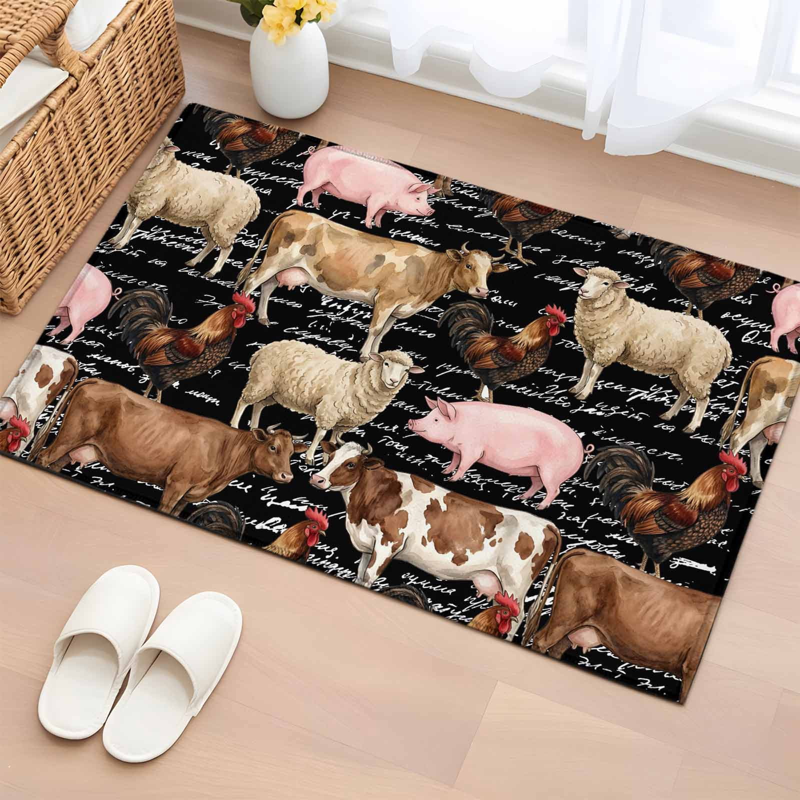 Area Rug Farm Pig Sheep Cow Chicken Rectangle Area Rugs Washable Rug ...