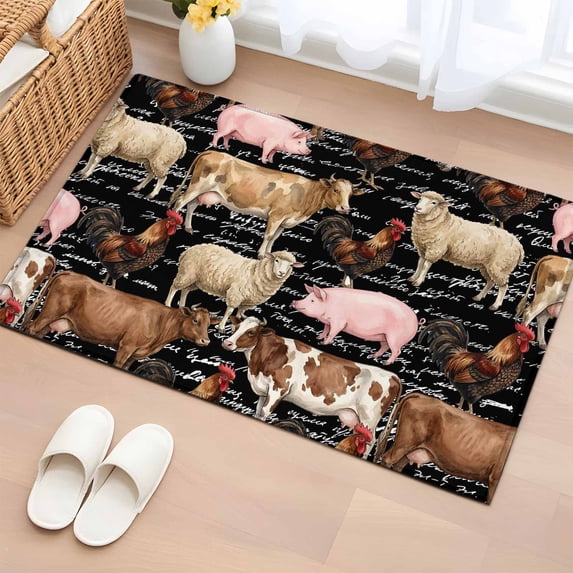 Area Rug Farm Pig Sheep Cow Chicken Rectangle Area Rugs Washable Rug ...