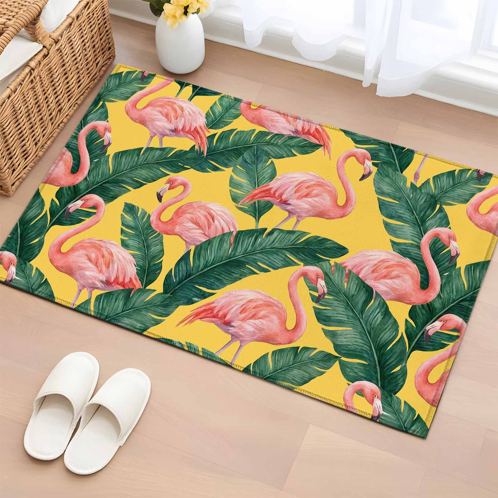Area Rug Farm Tropical Flamingo Leaves Rectangle Area Rugs Washable Rug ...