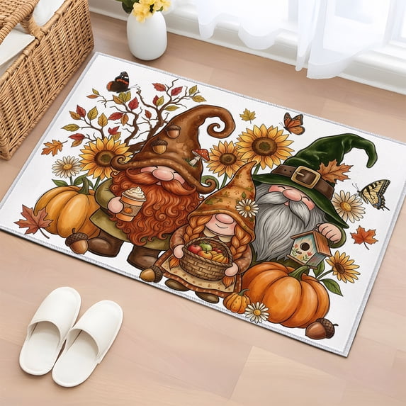 Area Rug Farmhouse Gnome Fall Leaf Plant Rectangle Area Rugs Washable ...