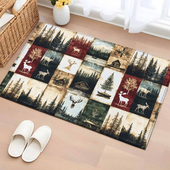 Area Rug Farmhouse Retro Deer Tree Soft Rectangle Area Rugs Washable ...