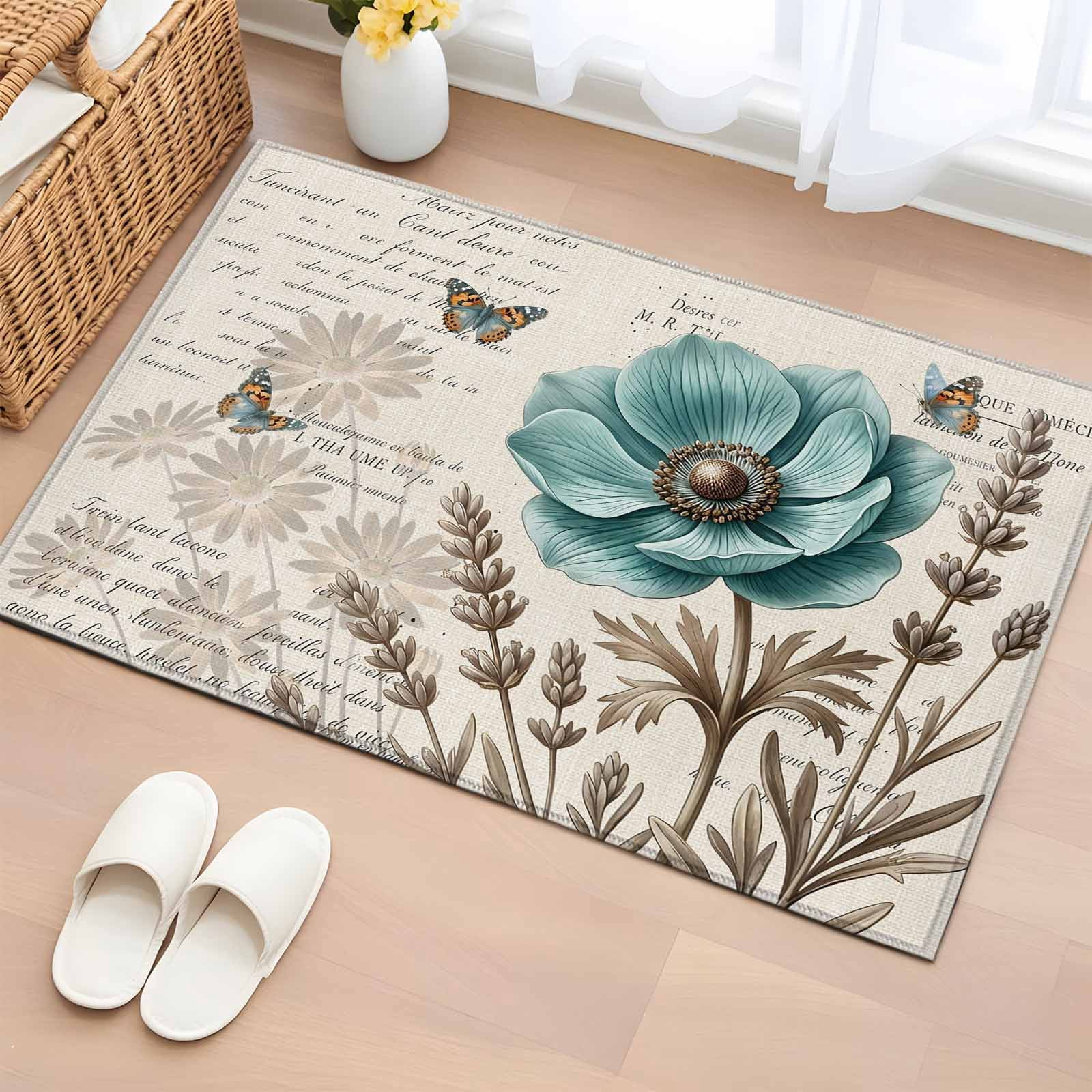 Area Rug Farmhouse Teal Flower Butterfly Soft Rectangle Area Rugs ...