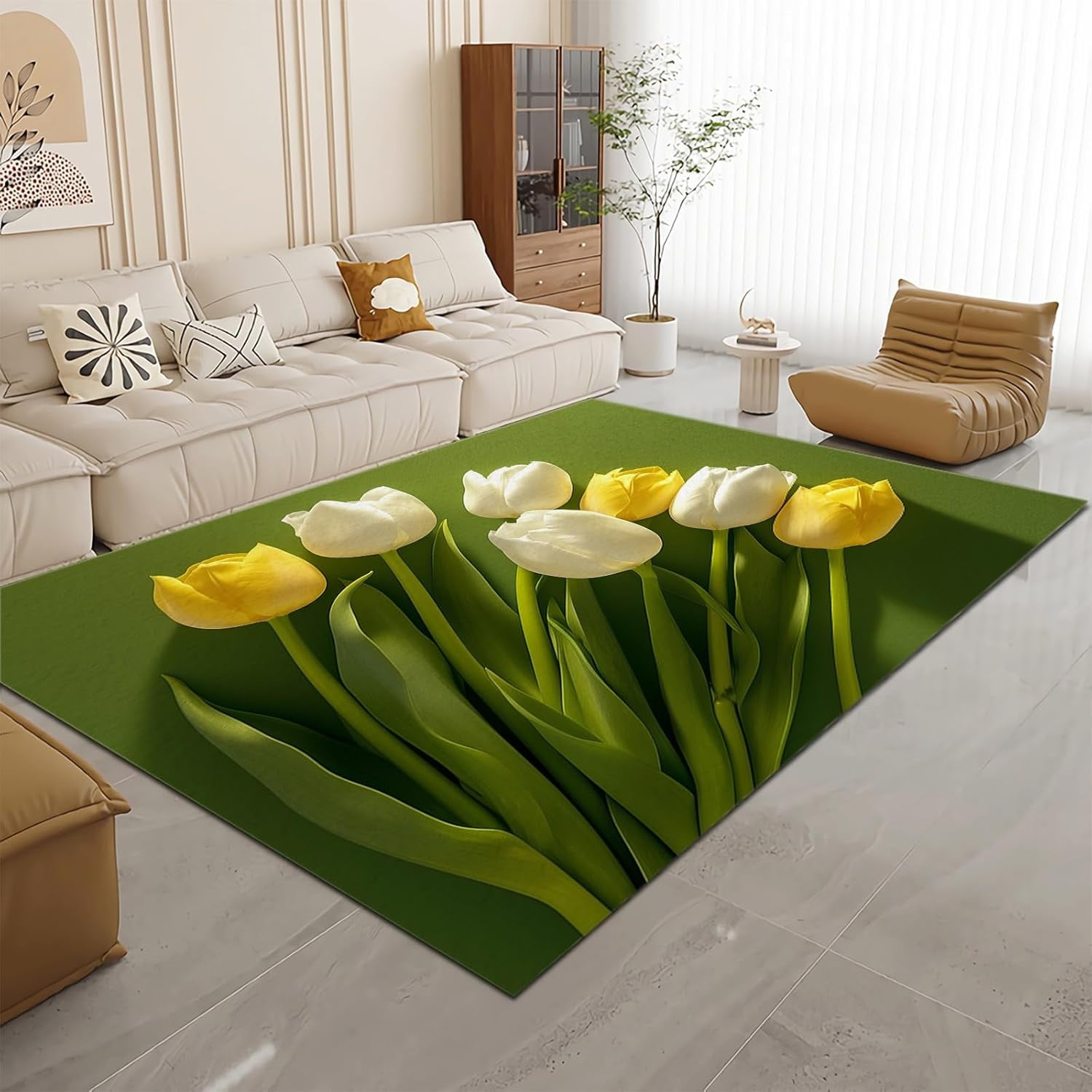 Area Rug For Bedroom Living Room - Plant Tulip Flower Non-Slip ...