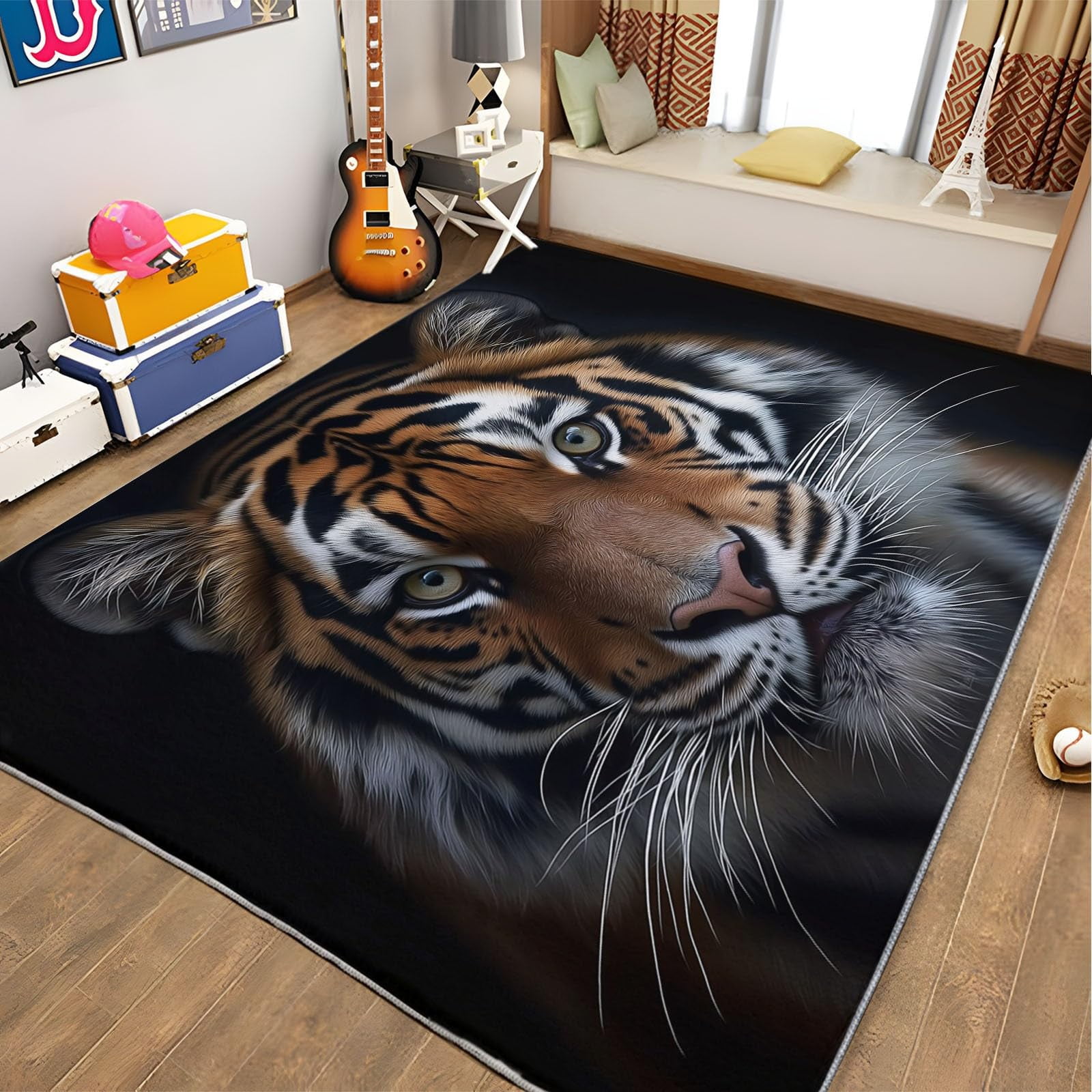 Area Rug For Living Room, Washable Animal Photography Tiger Portrait ...