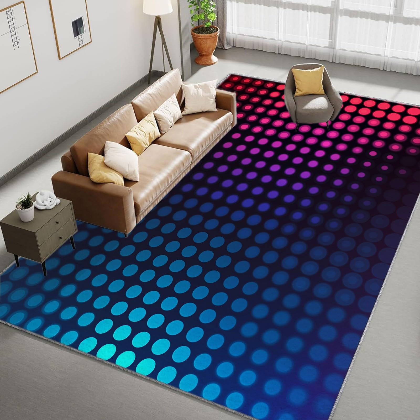 Area Rug For Living Room, Washable Geometric Gradient Dots Printed Rug ...