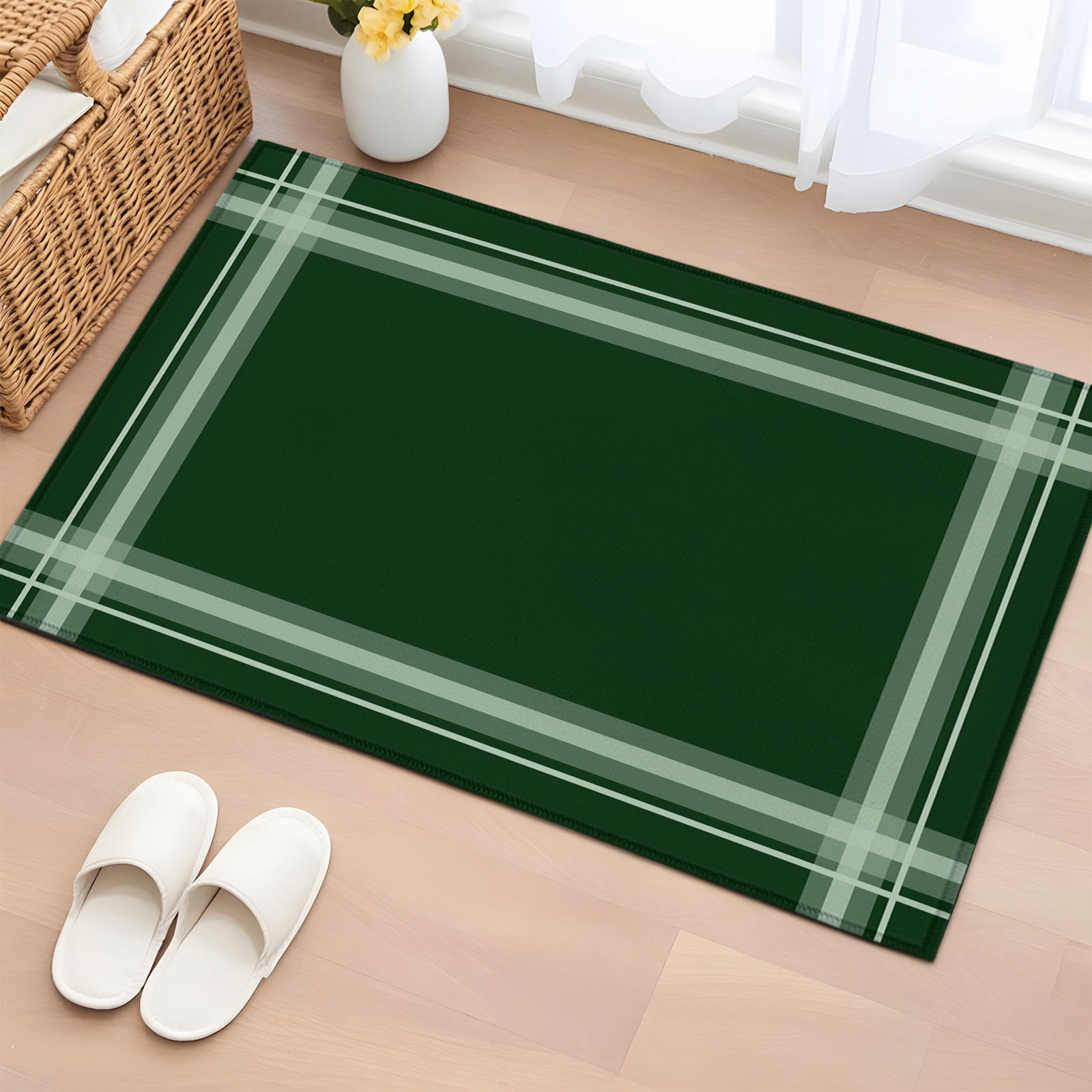 Area Rug Forest Green and White Plaid Rectangle Area Rugs Washable Rug ...
