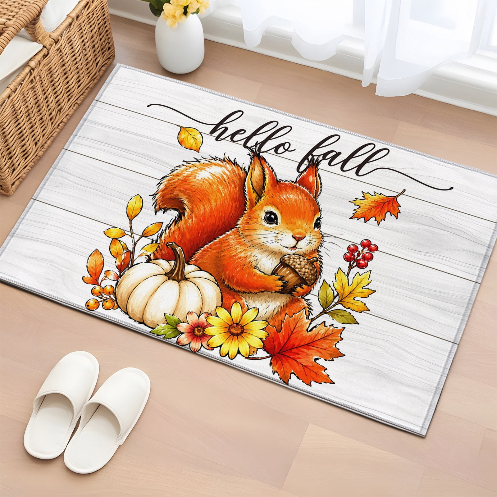 Area Rug Happy Fall Red Squirrel Soft Rectangle Area Rugs Rug for ...