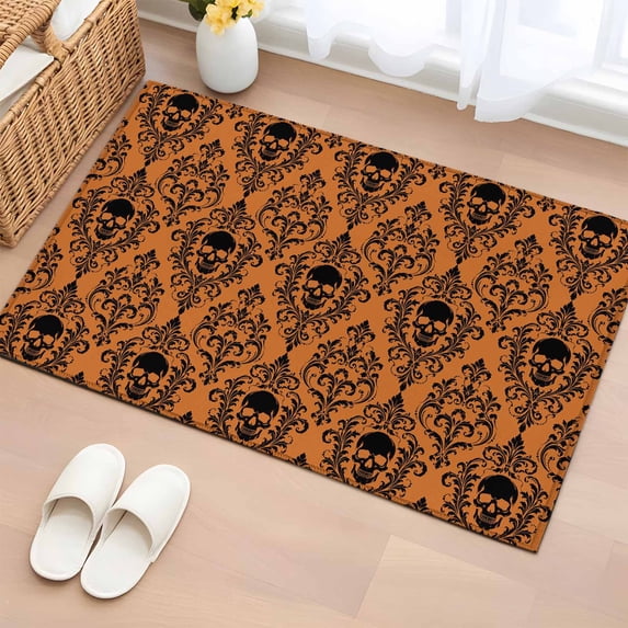Area Rug Happy Halloween Skeleton Damask Flower Skull Soft Rectangle ...