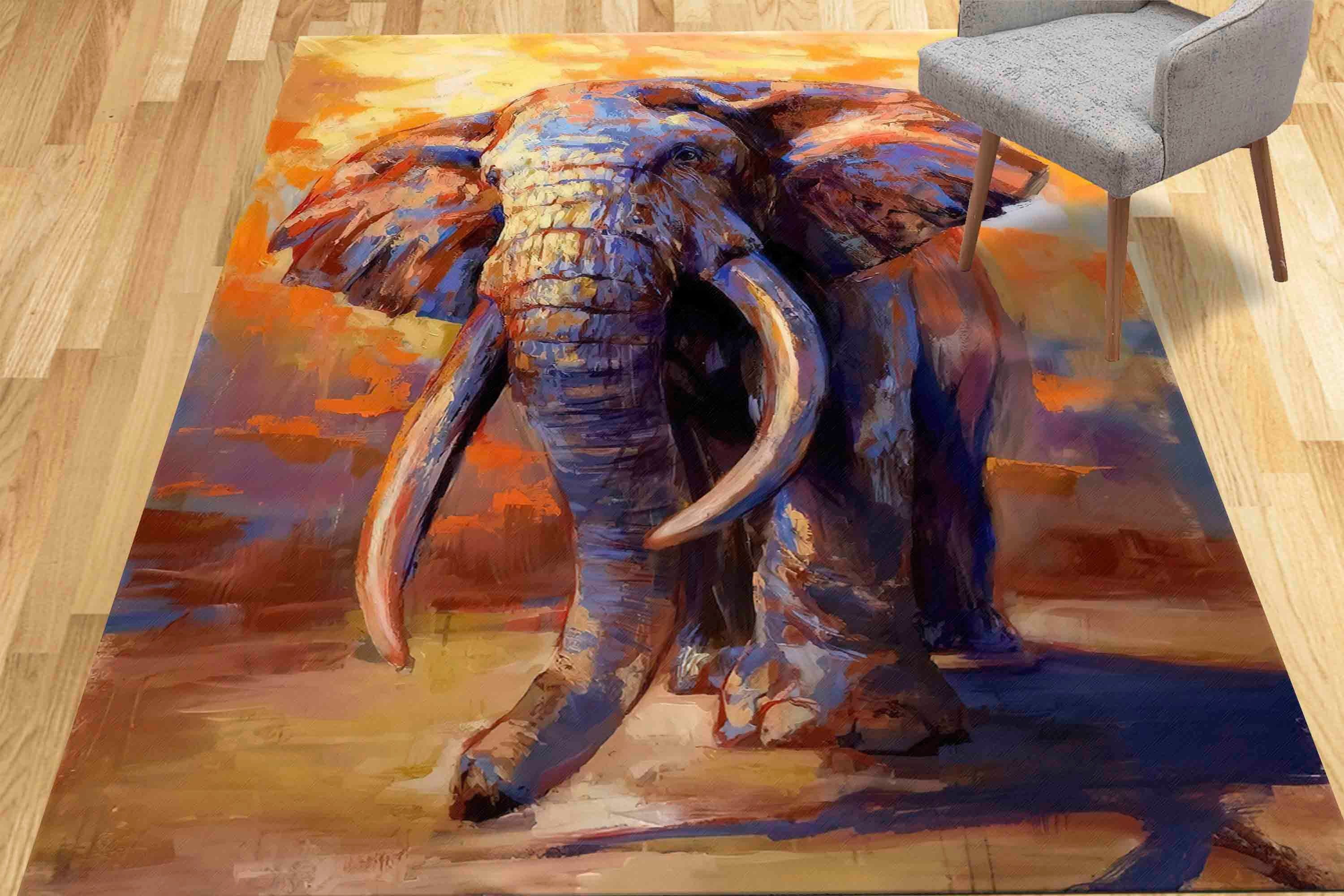 Area Rug, Home Decor Rugs, Luxury Rugs, Yellow Rug, Salon Rug, Elephant ...