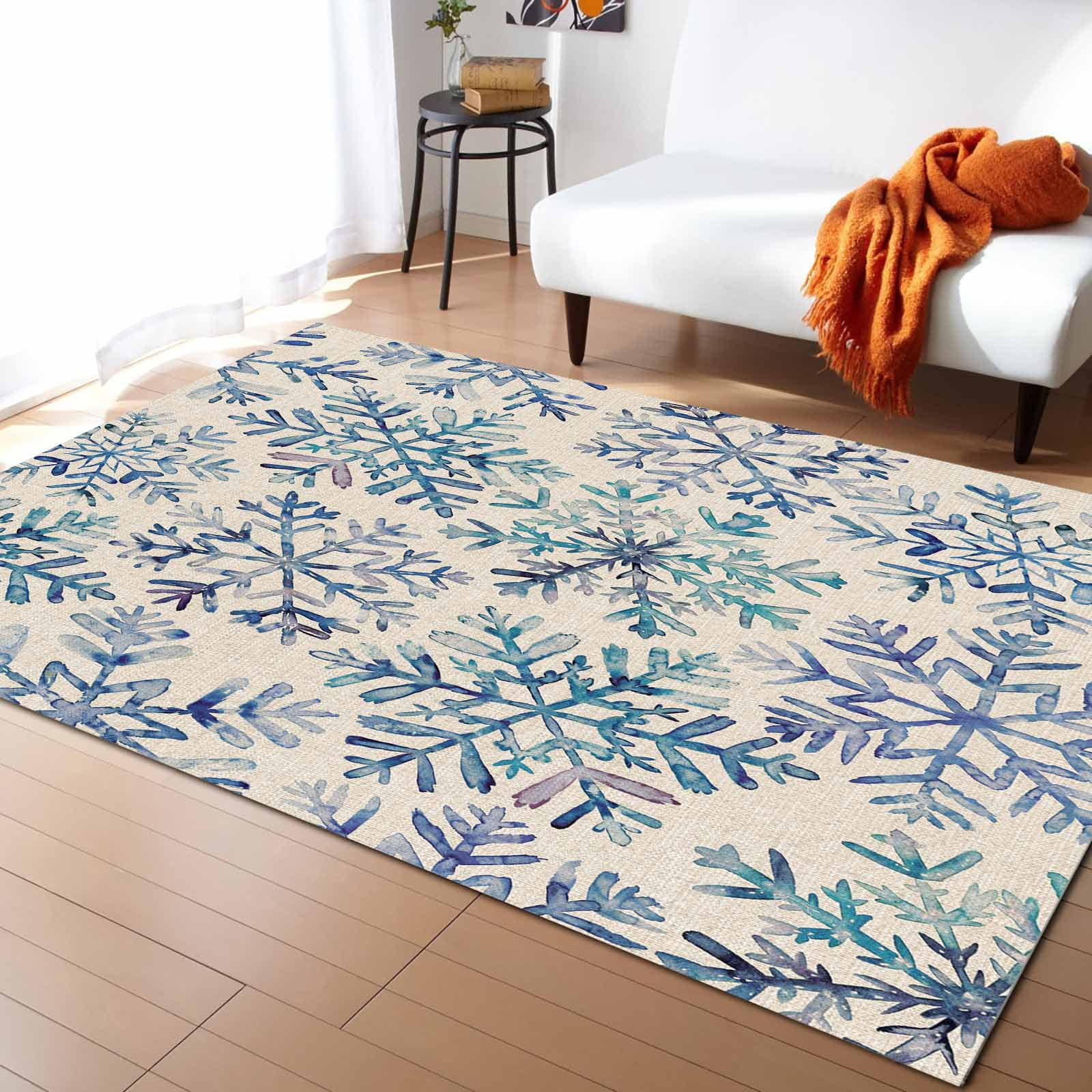 Area Rug Indoor Carpet, Christmas Winter Snowflakes Watercolor Vintage ...