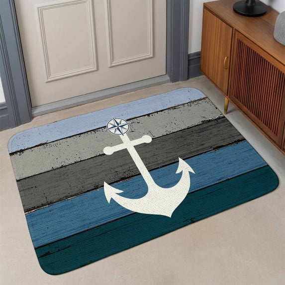 Area Rug Indoor Outdoor 47.2"x63", Blue Nautical Anchor Absorbent Non ...