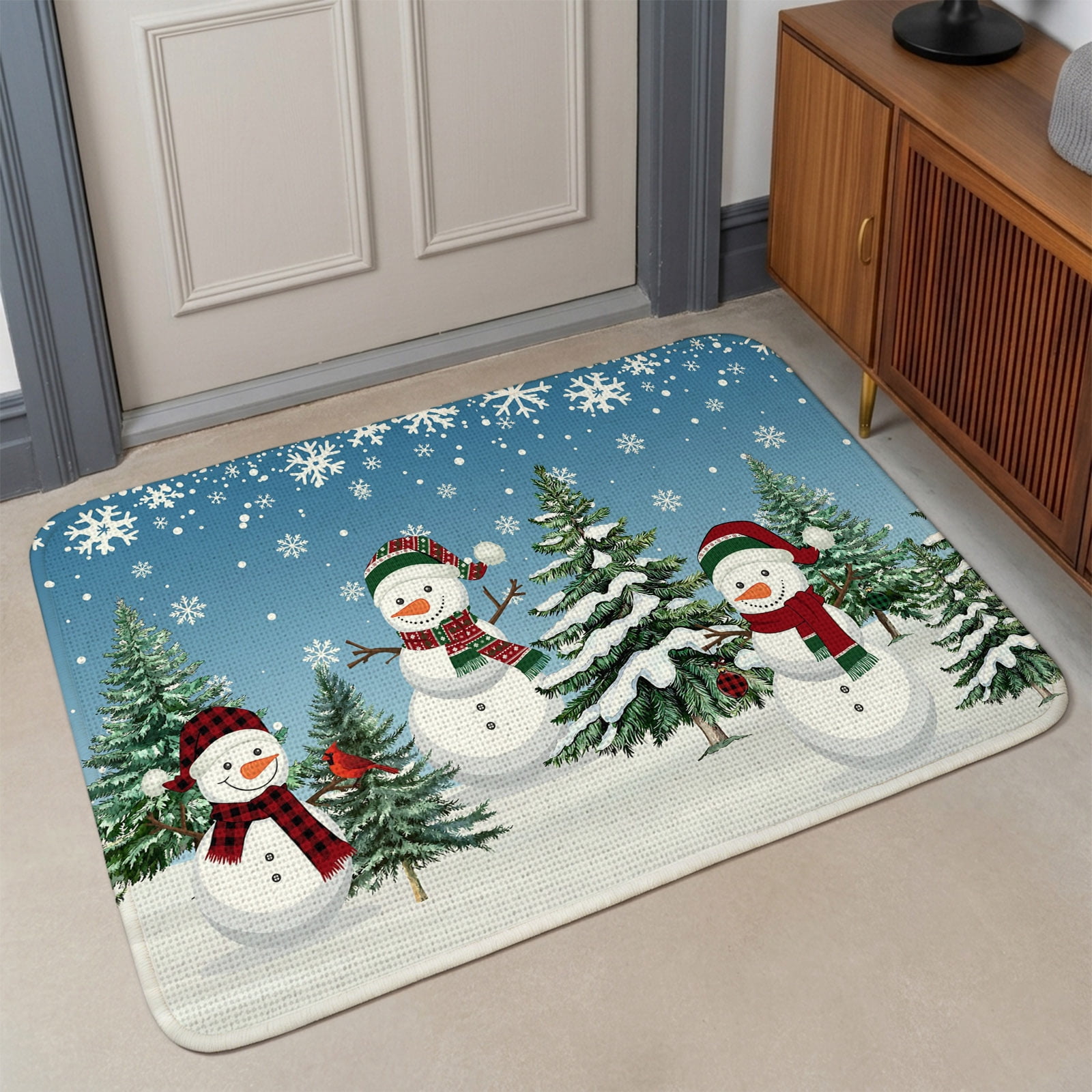 Area Rug Indoor Outdoor 47.2"x63", Blue Snowman Christmas Absorbent Non ...