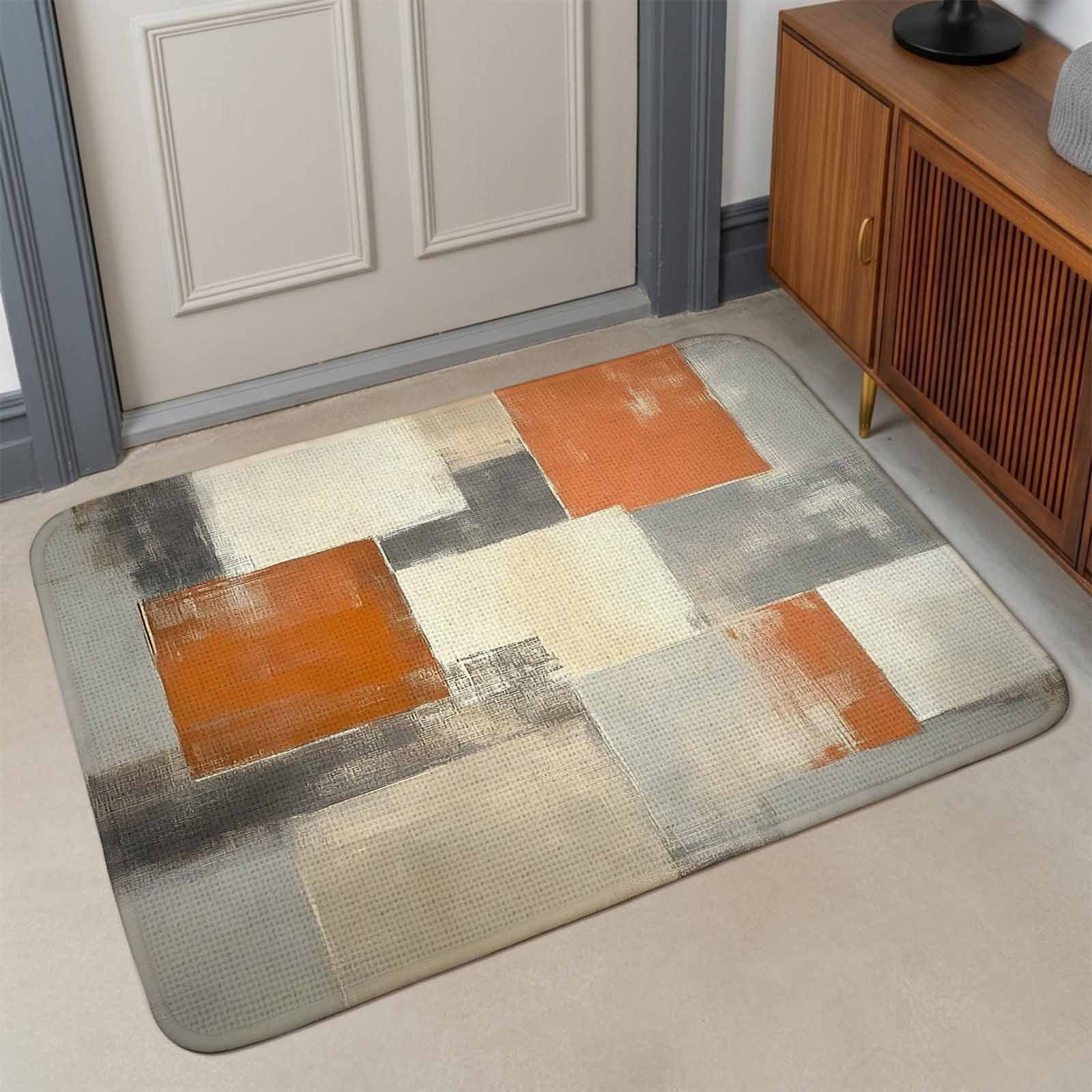 Area Rug Indoor Outdoor 47.2"x63", Burnt Orange Grey Absorbent Non Slip ...