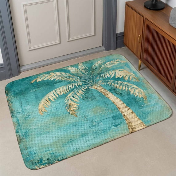 Area Rug Indoor Outdoor 47.2"x63", Green Tree Coastal Beach Absorbent ...