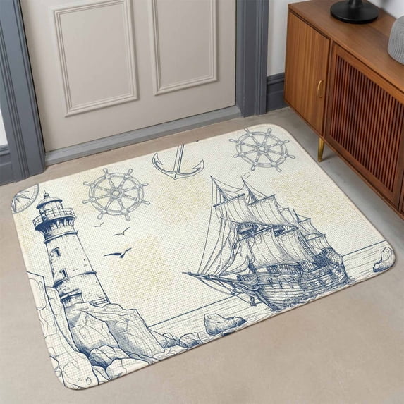 Area Rug Indoor Outdoor 47.2"x63", Nautical Ship Lighthouse Absorbent ...