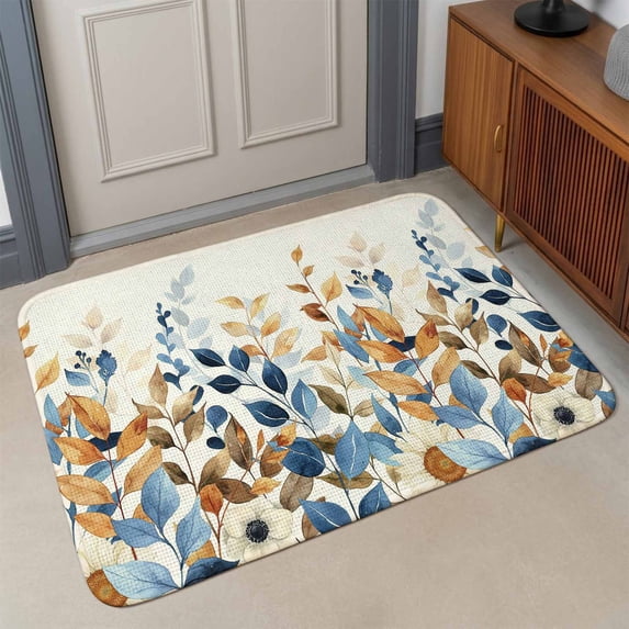 Area Rug Indoor Outdoor 47.2"x63", Orange Blue Botanical Absorbent Non ...