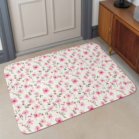Area Rug Indoor Outdoor 47.2"x63", Pink Spring Floral Absorbent Non ...
