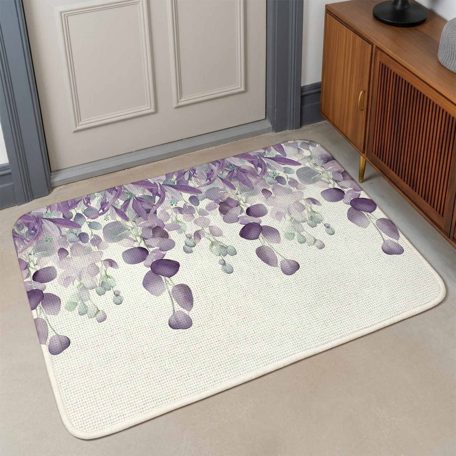 Area Rug Indoor Outdoor 47.2"x63",Purple Teal Botanical Absorbent Non ...