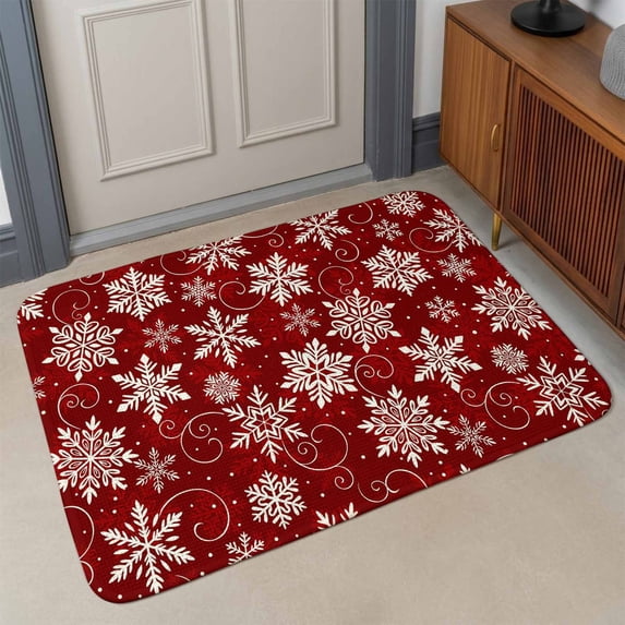 Area Rug Indoor Outdoor 47.2"x63", Red Snowflake Christmas Absorbent ...