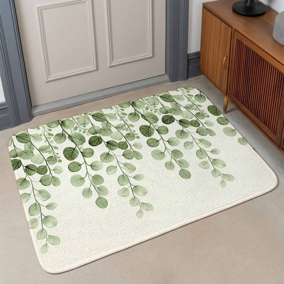 Area Rug Indoor Outdoor 47.2"x63", Sage Green Eucalyptus Leaves ...