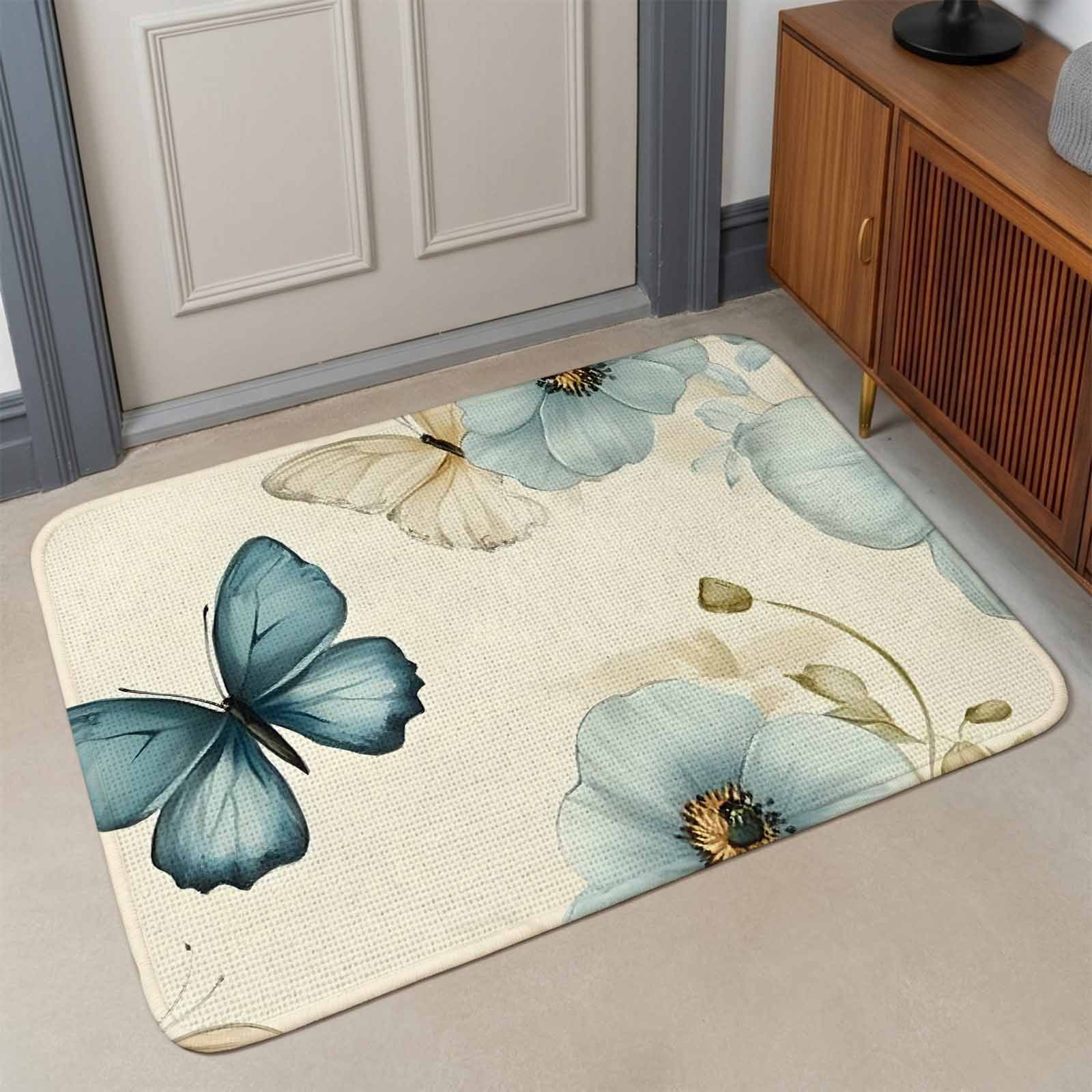 Area Rug Indoor Outdoor 47.2"x63", Vintage Butterfly Absorbent Non Slip ...