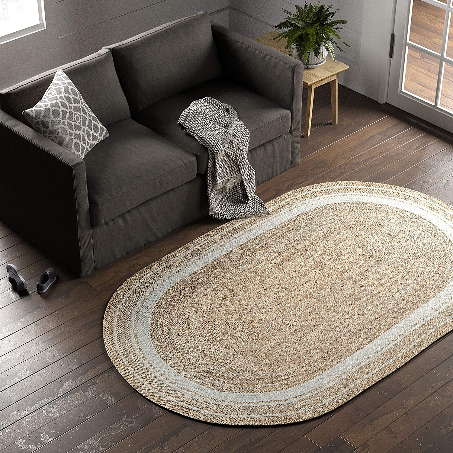 Cherry Red Country Flooring Cunningham Jute Striped Oval Accent Rug ...