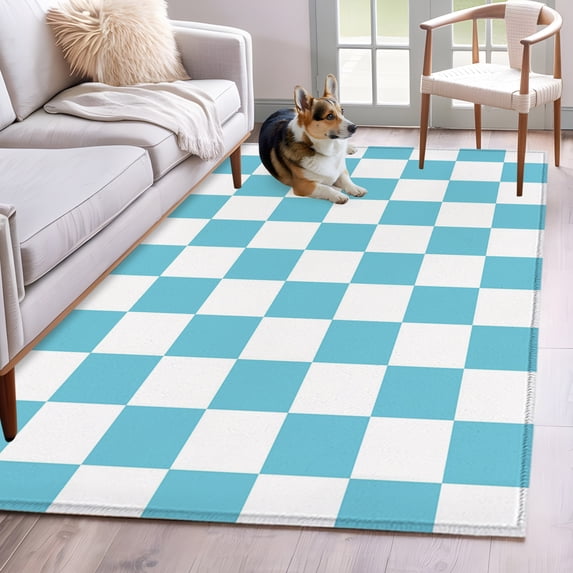 Area Rug Light Blue and White Checkered Rectangle Area Rugs Washable ...