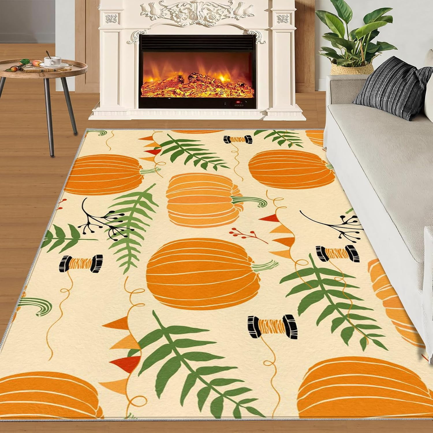 Area Rug Light Yellow Pumpkin Rug, Warm Thanksgiving Rugs for Living ...