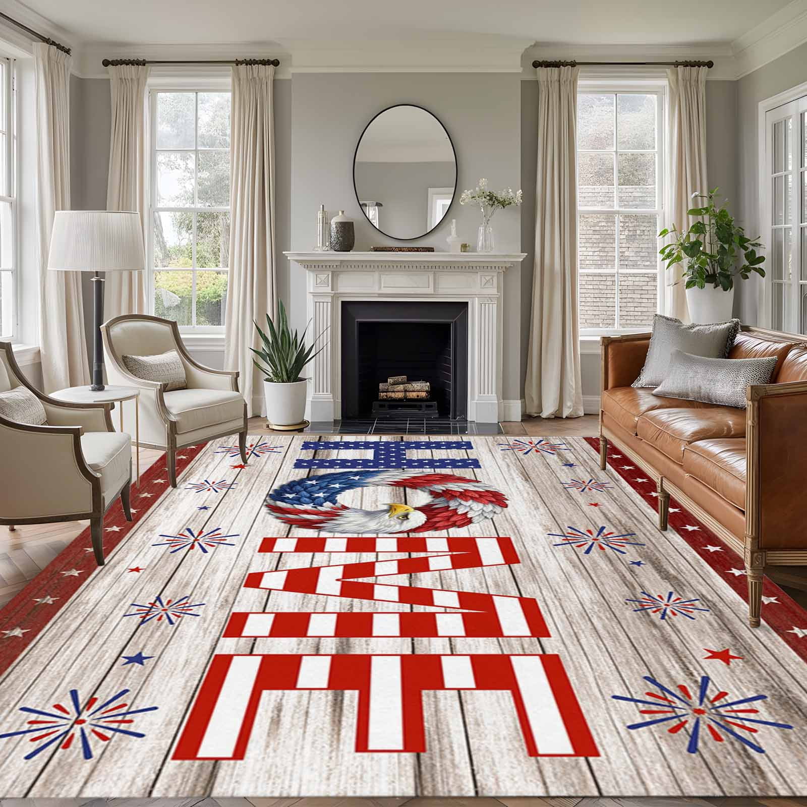 Area Rug for Living Room, 4th of July Non-Slip Indoor Ex Large Carpet ...