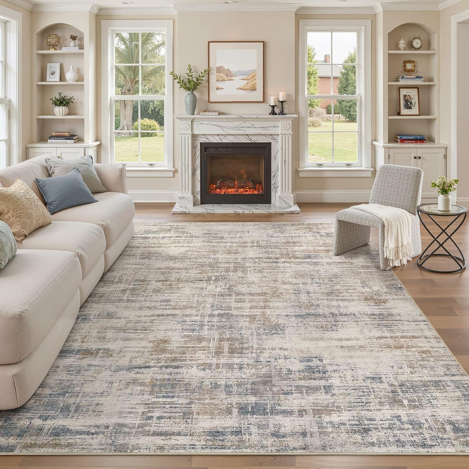 Area Rug for Living Room: 8x10 Washable Neutral Abstract Modern Soft ...