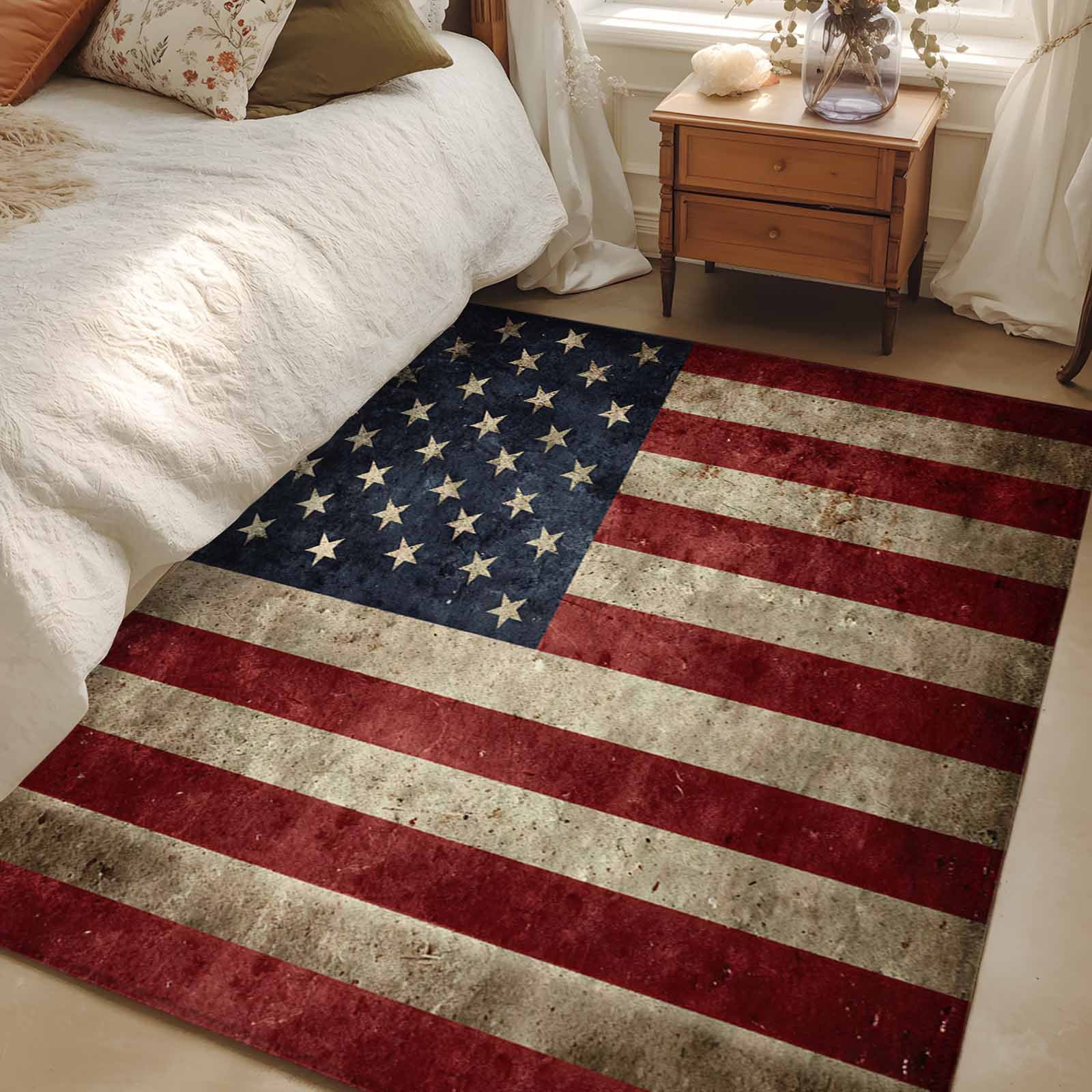 Area Rug for Living Room, American Flag Non-Slip Indoor Large Carpet ...