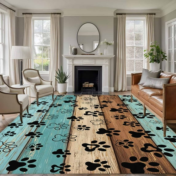 Area Rug for Living Room, Aqua Brown Non-Slip Indoor Large Carpet for ...
