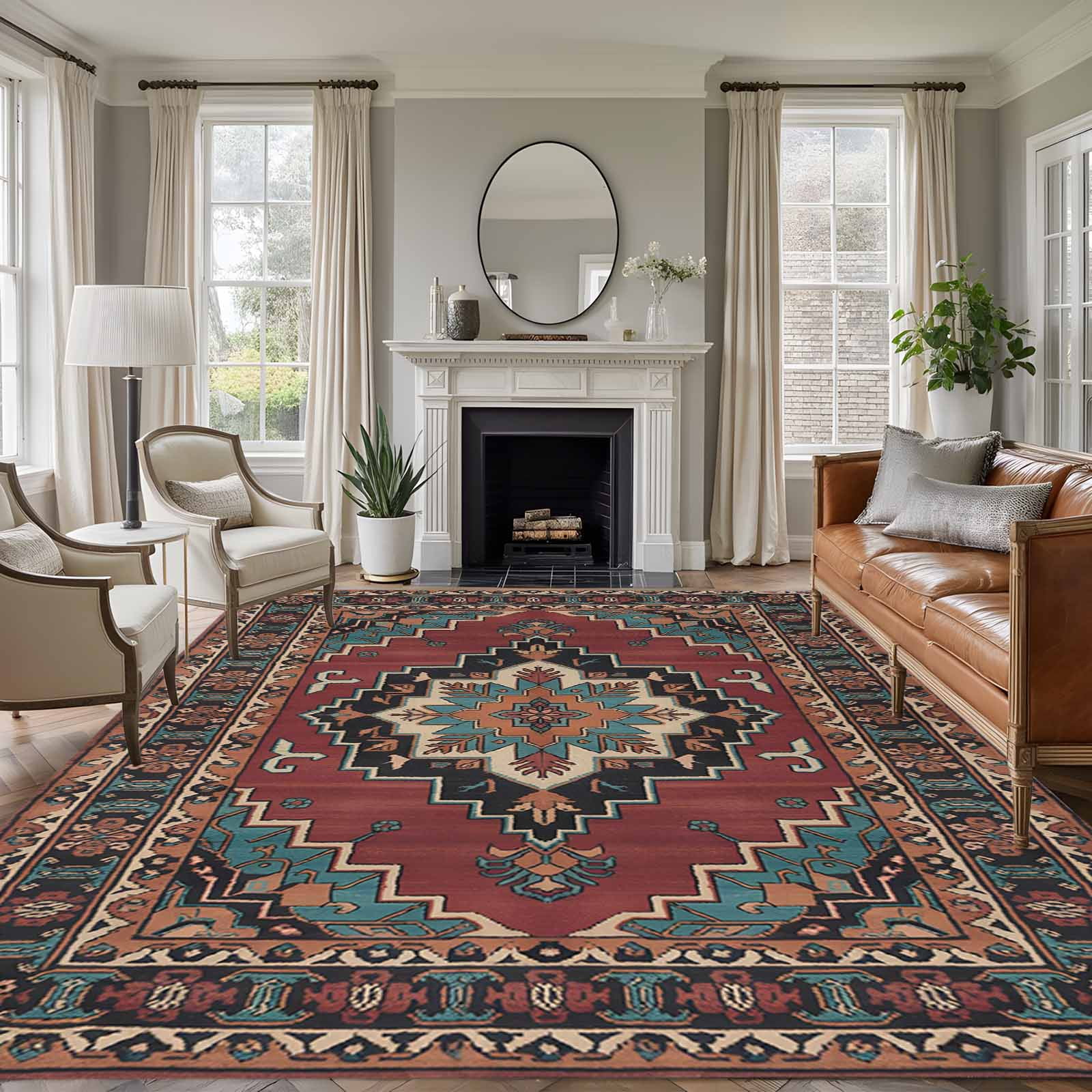 Area Rug for Living Room, Aztec Southwest Non-Slip Indoor Large Carpet ...