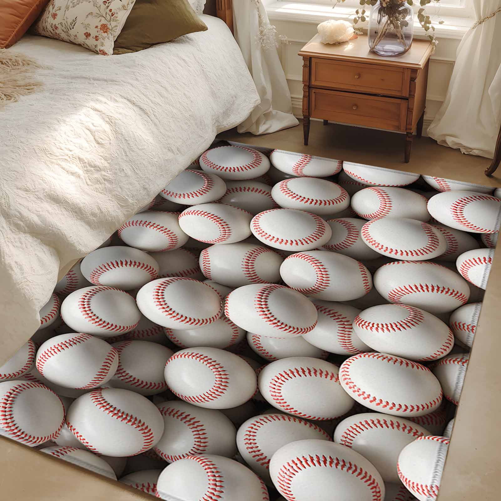 Area Rug for Living Room, Baseball Non-Slip Indoor Large Carpet for ...