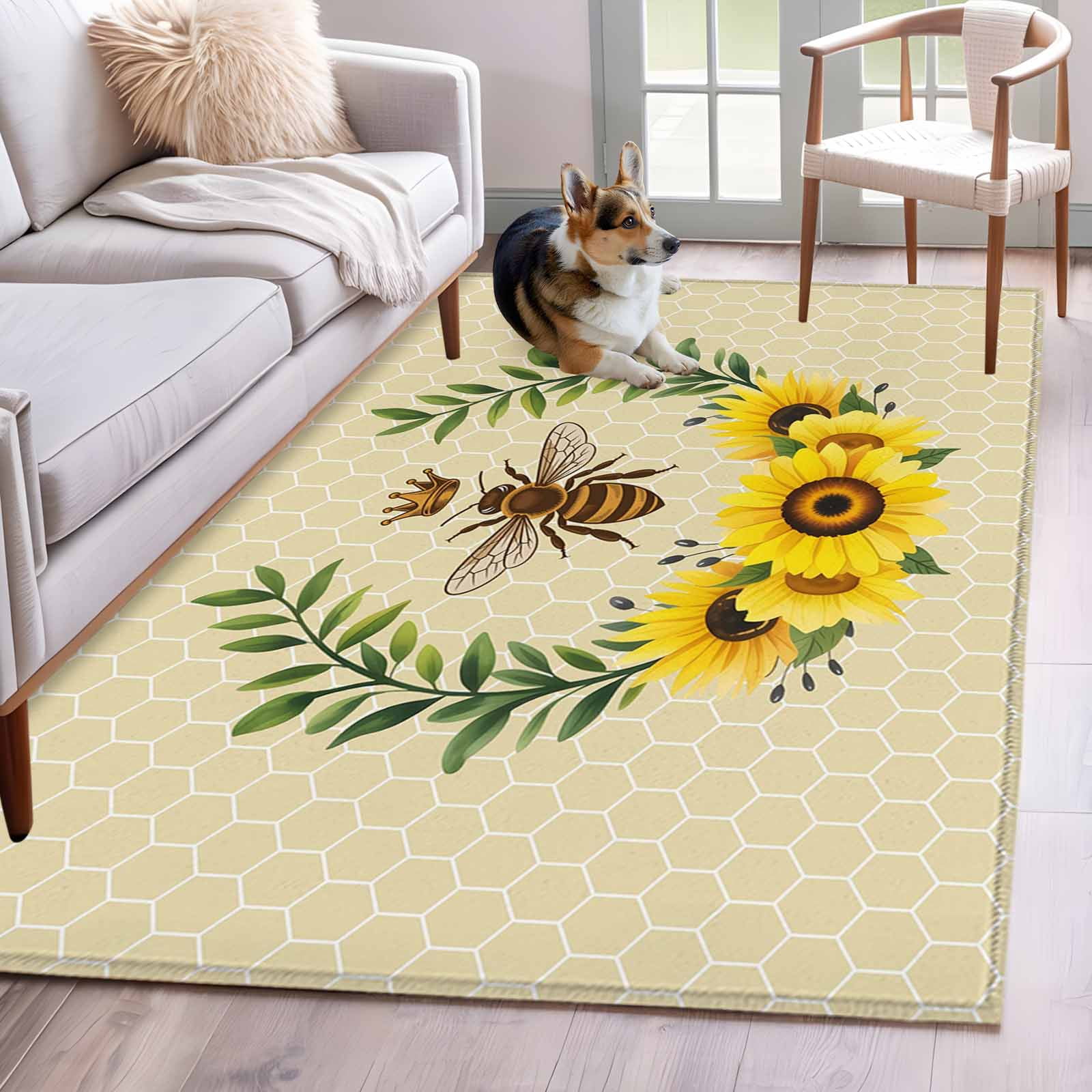 Area Rug for Living Room, Bees Non-Slip Indoor Large Carpet for Bedroom ...