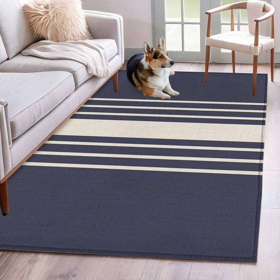 Area Rug for Living Room, Beige Striped Non-Slip Indoor Large Carpet ...