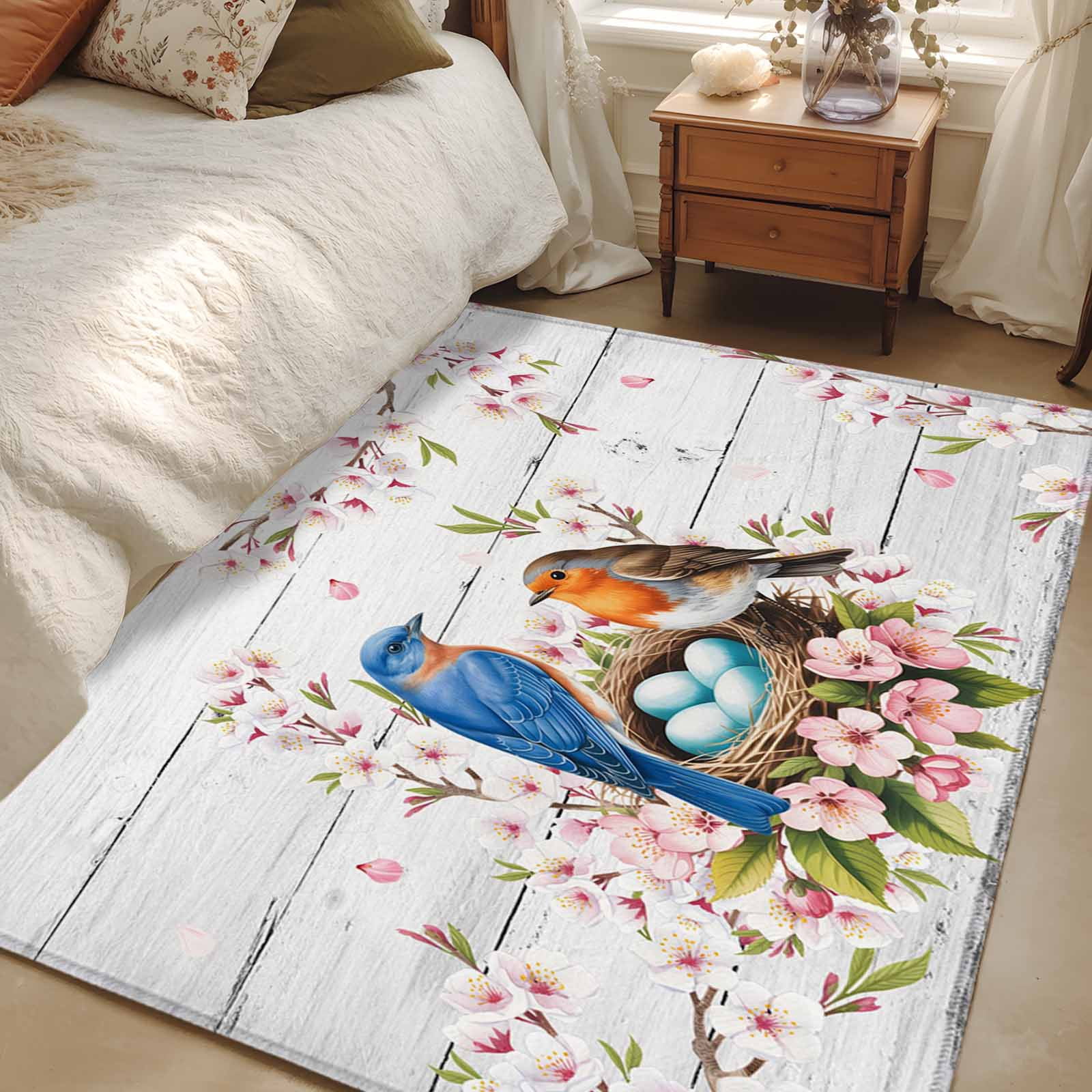 Area Rug for Living Room, Birds Floral Non-Slip Indoor Large Carpet for ...