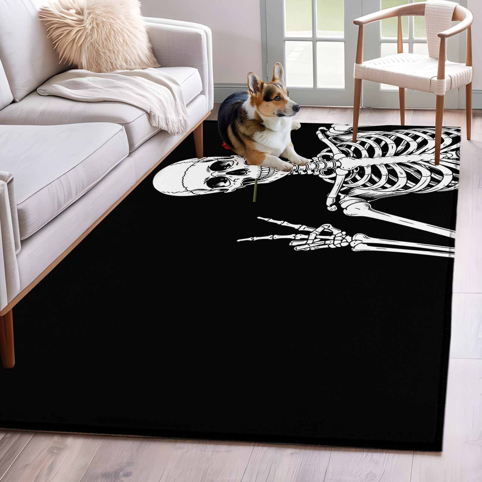 Area Rug for Living Room, Black Halloween Non-Slip Indoor Large Carpet ...
