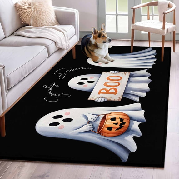 Area Rug for Living Room, Black White Halloween Non-Slip Indoor Large ...