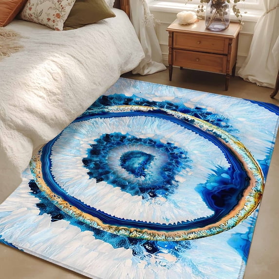 Area Rug for Living Room, Blue Abstract Marble Non-Slip Indoor Large ...