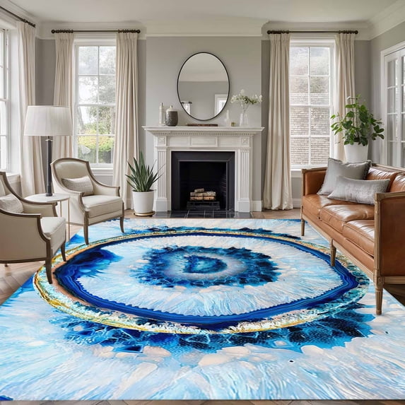 Area Rug for Living Room, Blue Abstract Marble Non-Slip Indoor Large ...