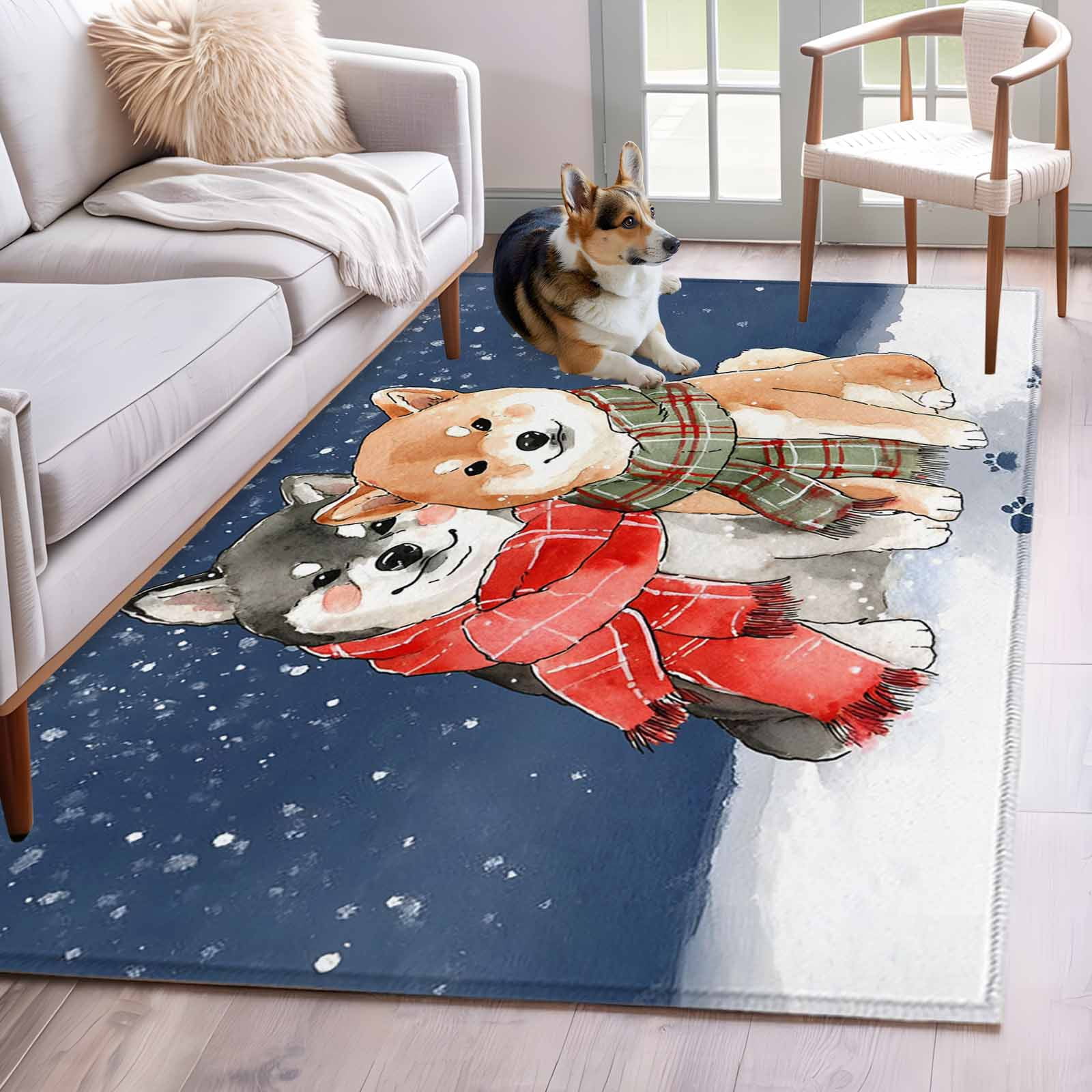 Area Rug for Living Room, Blue Dog Non-Slip Indoor Large Carpet for ...