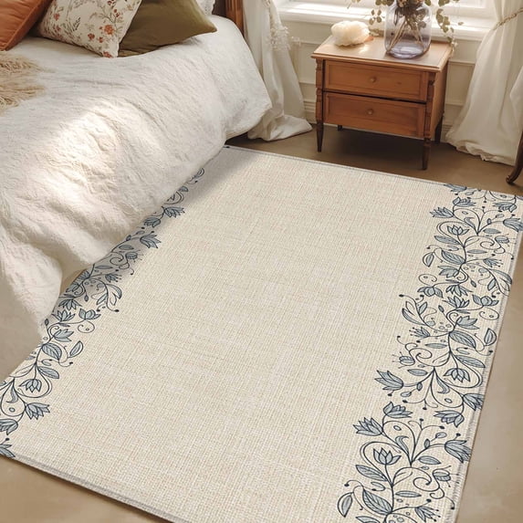 Area Rug for Living Room, Blue Flower Non-Slip Indoor Large Carpet for ...